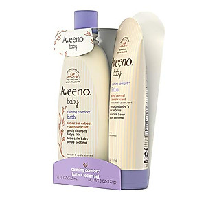 Aveeno Baby Calming Comfort Bath & Lotion Set, Night time Baby Skin Care Products with Natural Oat Extract, Lavender & Vanilla Scents, Paraben-Free, 2 Items