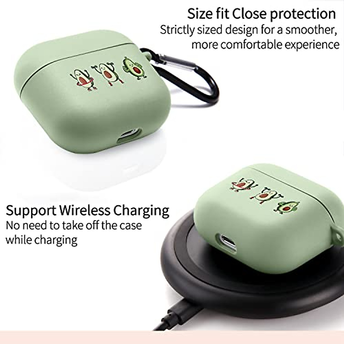 JOYLAND Cartoon Avocado Case for AirPods 3 2021 with Keychain,Funny Avocado Case for Women Men Girls Boys,Green Smooth TPU Silicone Protective Cover Compatible with Apple AirPod 3rd Generation 2021