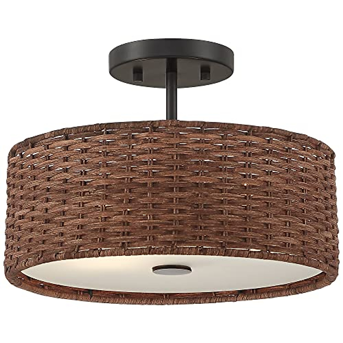 Possini Euro Design Hampton Modern Ceiling Light Semi Flush-Mount Fixture 13 1/4" Wide Soft Gold 2-Light Dark Weave Rattan Drum Shade for Bedroom Kitchen Living Room Hallway Bathroom House Home
