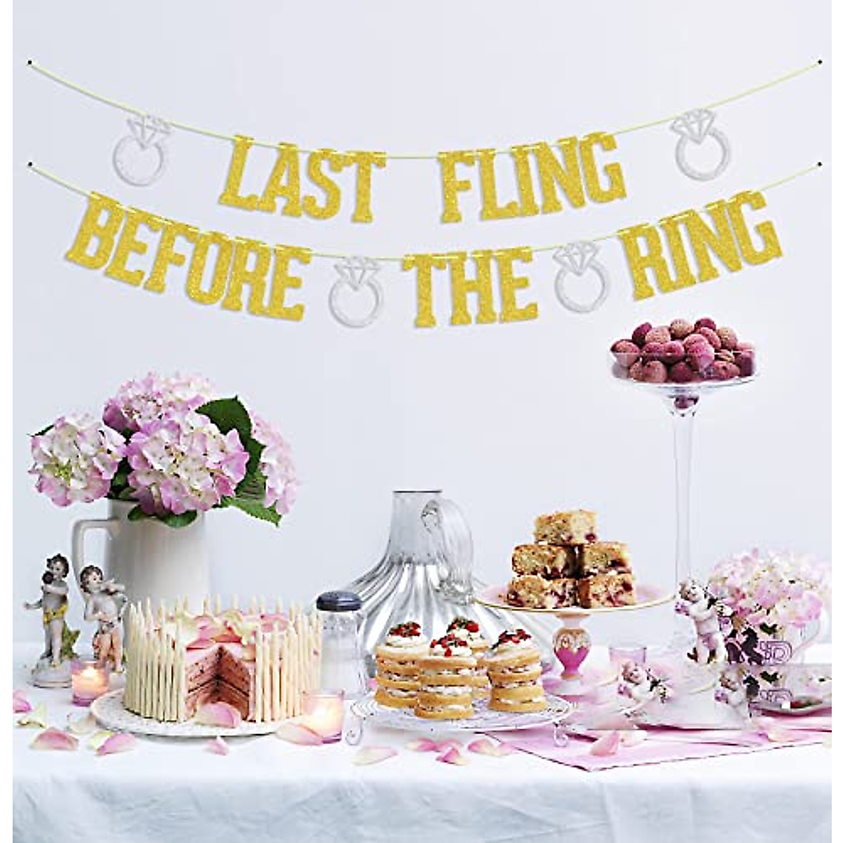 Last Fling Before The Ring Banner Gold & Silver Glitter, Bachelorette Party Decoration Banners, Bachelorette Sign Bachelorette Party Photo Props
