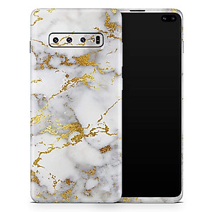 DesignSkinz Marble & Digital Gold Foil V7 Protective Vinyl Decal Wrap Skin Cover Compatible with The Samsung Galaxy S20 (Screen Trim & Back Glass Skin)