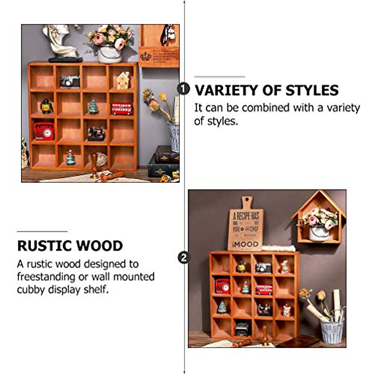 Cabilock 16 Compartment Wood Freestanding Wall Mounted Shadow Box Display Shelf Shelving Unit Desktop Wall Shelf Rack Decorations