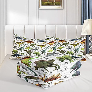 BailiPromise Dinosaur Duvet Set Twin Size,Jurassic Dino 3 Piece Bedding Set,Boys Comforter with Pillow Shames, for All Seasons, Ultra-Soft, Lightweight, Breathable