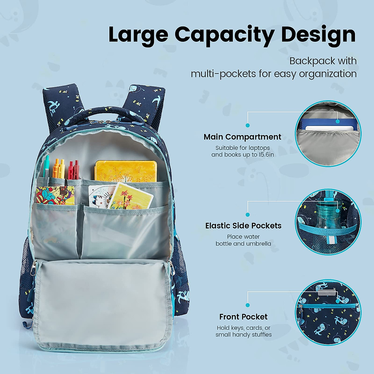 MACWE Kids Backpack with Insulated Pocket for Lunch Box - Cute Kindergarten Backpack for Boys Girls - Comfort Elementary Bookbags Gifts for Children - Dinosaur