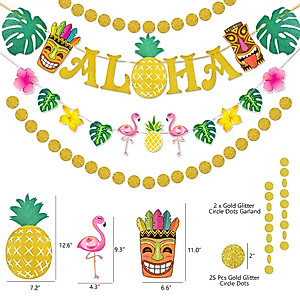 WERNNSAI Hawaiian Aloha Party Banner Decorations - Flamingo Pineapple Tiki Tropical Luau Party Supplies Favors Large Gold Glittery Aloha Sign Flag for Birthday Wedding Summer Beach Pool