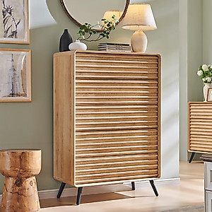 RedLemon 5 Drawers Dresser for Bedroom, 48'' Tall Mid Century Modern Wood Fluted Dresser for Bedroom, Living Room (Natural Oak)
