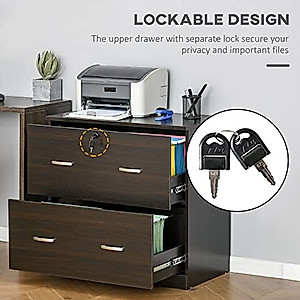 Vinsetto 2-Drawer File Cabinet with Lock and Keys, Vertical Storage Filing Cabinet with Hanging Bar for Letter Size, Home Office, Walnut