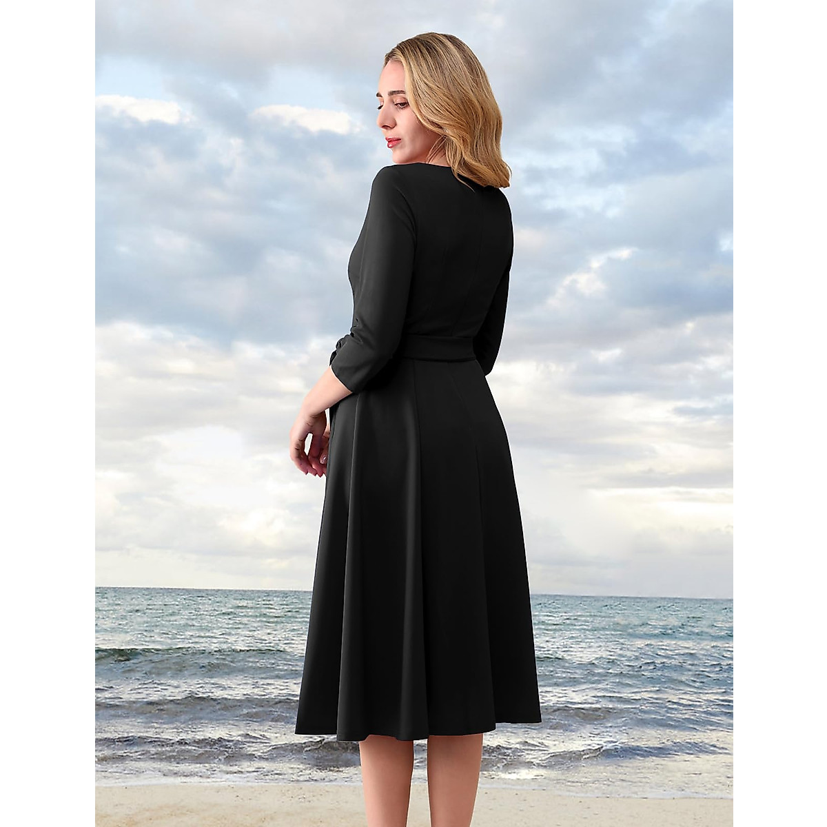 DRESSTELLS Cocktail Dress, Women's Wedding Guest Dresses, 3/4 Sleeves 1950s Vintage Tea Party Dress, 2023 Fall Church Dress, Fit and Flare Formal Prom Swing Dress Red Deer XL