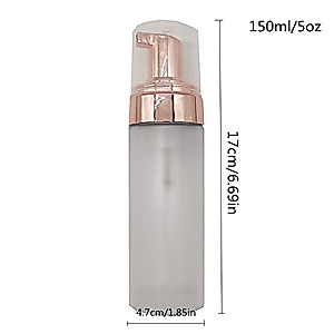 150ml Foam Pump Bottle, 5oz Empty Foaming Dispenser Soap Plastic Container for Facial Cleanser Shampoo Hand Soap (Clear Matte+Rose Gold)