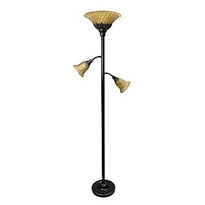 Elegant Designs LF2002-RBZ 3 Light Floor Lamp with Scalloped Glass Shades, Restoration Bronze/Champagne