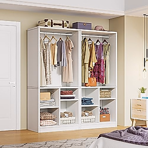 Tribesigns Wardrobe Closet, White Wood Armoire Wardrobe Closet with Open Storage Shelves and Hanging Rod, Freestanding Wardrobe Cabinet for Bedroom (1 PCS)