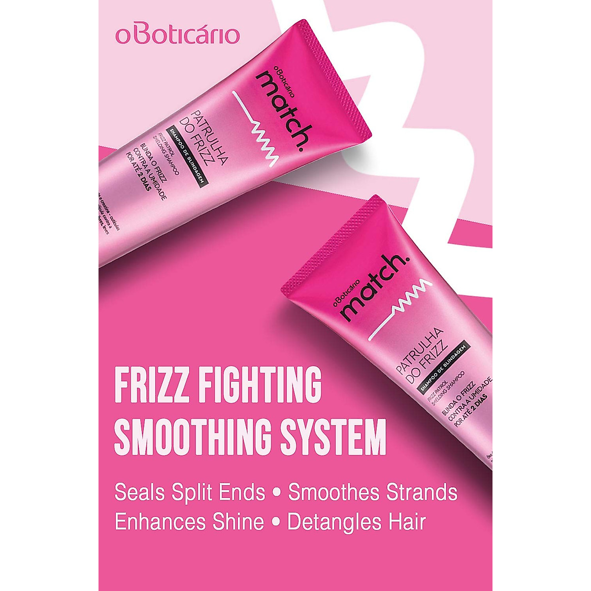 O BOTICARIO Match Frizz Patrol Shampoo, 8x Less Frizzy Hair, Hydrating Anti Frizz Shampoo with Avocado, 8.4 Ounce Oil & Creatine