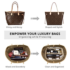 OPPOSHE Purse Organizer Insert for Handbags, Softened Felt Bag Insert Organizer for Tote, Handbag Organizer Compatible with LV, Coach, MK, Kate Spade, Goyard, Longchamp (Beige, Medium)