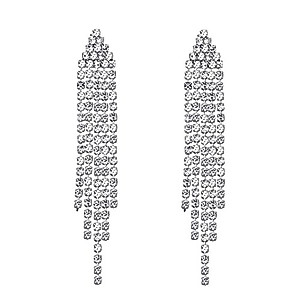 SELOVO Silver Tone Clear Austrian Crystal Chandelier Tassel Bridesmaid Dangle Drop Earrings Chain