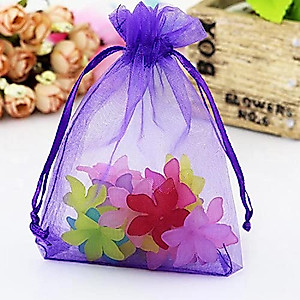 Jwenic 100 Pc Gift Organza Bags 5x7 Purple Inch Drawstring Sheer Fabric Wrap Glitter Soap Sachet for Jewelry Key Chain Cedar Baby Shower Christmas Party Favors Wedding Flat Summer Dry Lavender Flowers