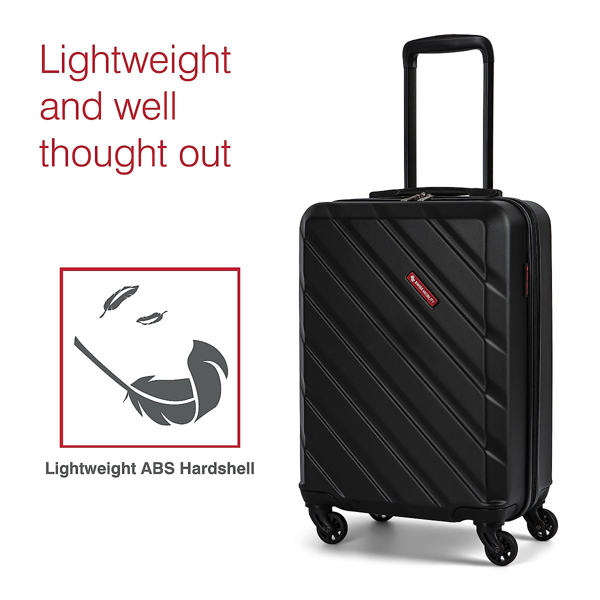 SWISS MOBILITY AHB Collection 3 Piece Hard Shell Luggage Set, Expandable Suitcases with 360-Degree Spinner Wheels, Retractable Handle, 20 Inch Carry On, 24 Inch Mid-size, 28 Inch Large Bags, Black