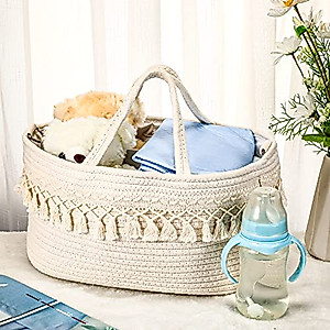 Geetery Baby Diaper Caddy Organizer Basket with Shoulder Strap Buckle Cotton Rope Diaper Basket Caddy, Changing Table Diaper Storage Caddy for Baby Shower Gifts