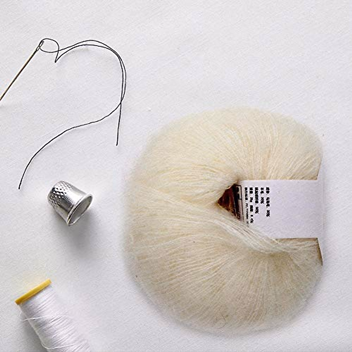 Popular Multi Color Soft Mohair Fiber Long Angora Wool Hand Knitting Yarn Roving for Weave Scarves (White)