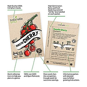 Tomato Seeds for Planting Variety 7 Pack - Cherry, Brandywine Beefsteak, Yellow Pear, Golden Jubilee, Plum Roma, Tomatillo Verde, Ace 55 - Heirloom Tomato Seeds for Your Organic Garden - 100% Non GMO