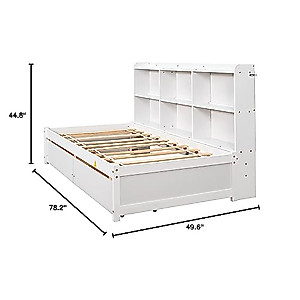 HomSof Twin Bed with Side Bookcase, Drawers,White