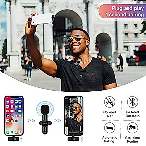 SNZIYAG Wireless Lavalier Microphone for iPhone iPad,Plug-Play Wireless Mic for Video Recording,Professional Lav Mic for YouTube,TikTok,Clip-on Microphones for Live Streaming,Auto Sync/No APP（iOS）