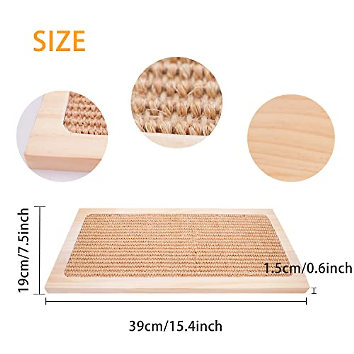 Cat Scratcher Pad Wooden Cat Scratching Board with Durable Sisal Mat, Wall Mounted or Floor Use, Cat Scratch Pad Board Cat Scratching Post for Indoor Cat Kitten, Protect Furniture from Cat Scratching