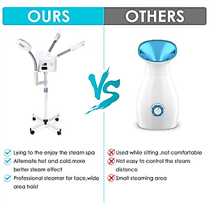 Seeutek Pro Rolling Facial Steamers for Face Professional 3 in 1 Facial Steamer Humidifier with 5X Mag Lamp,Face Steamer Standing Warm Cold Mist Digital LCD Screen for Home Salon Spa