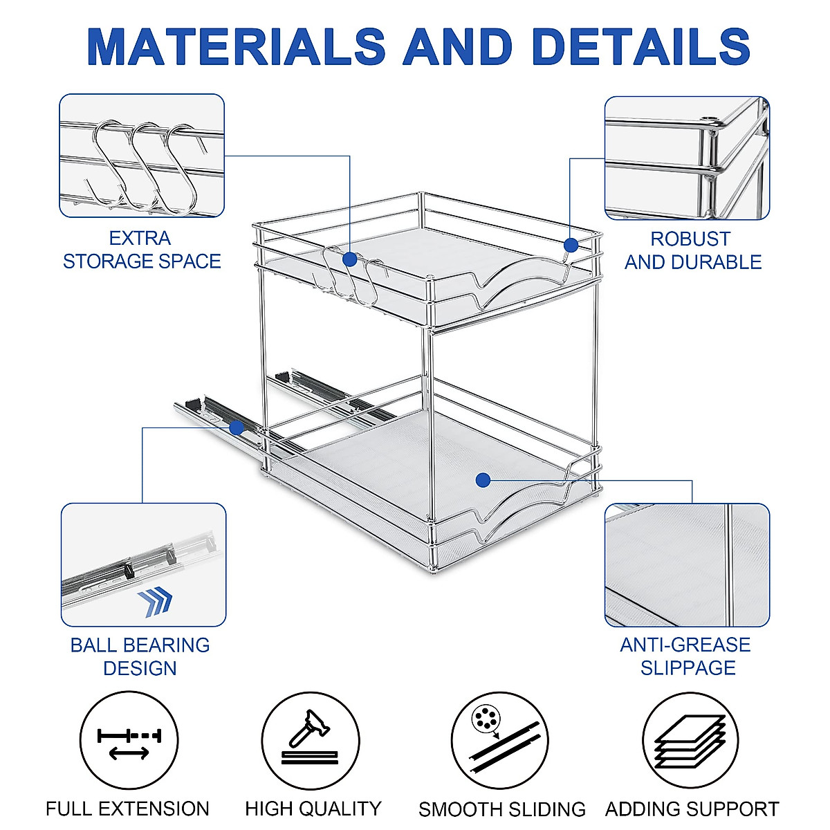Uoxfill Pull Out Spice Rack Organizer for Cabinet - 2 Tier Sliding Vertical Spice rack, 9 Inch Wide Slide Out Spice Rack Fits 9.3 Inch Wide Cabinet, Chrome