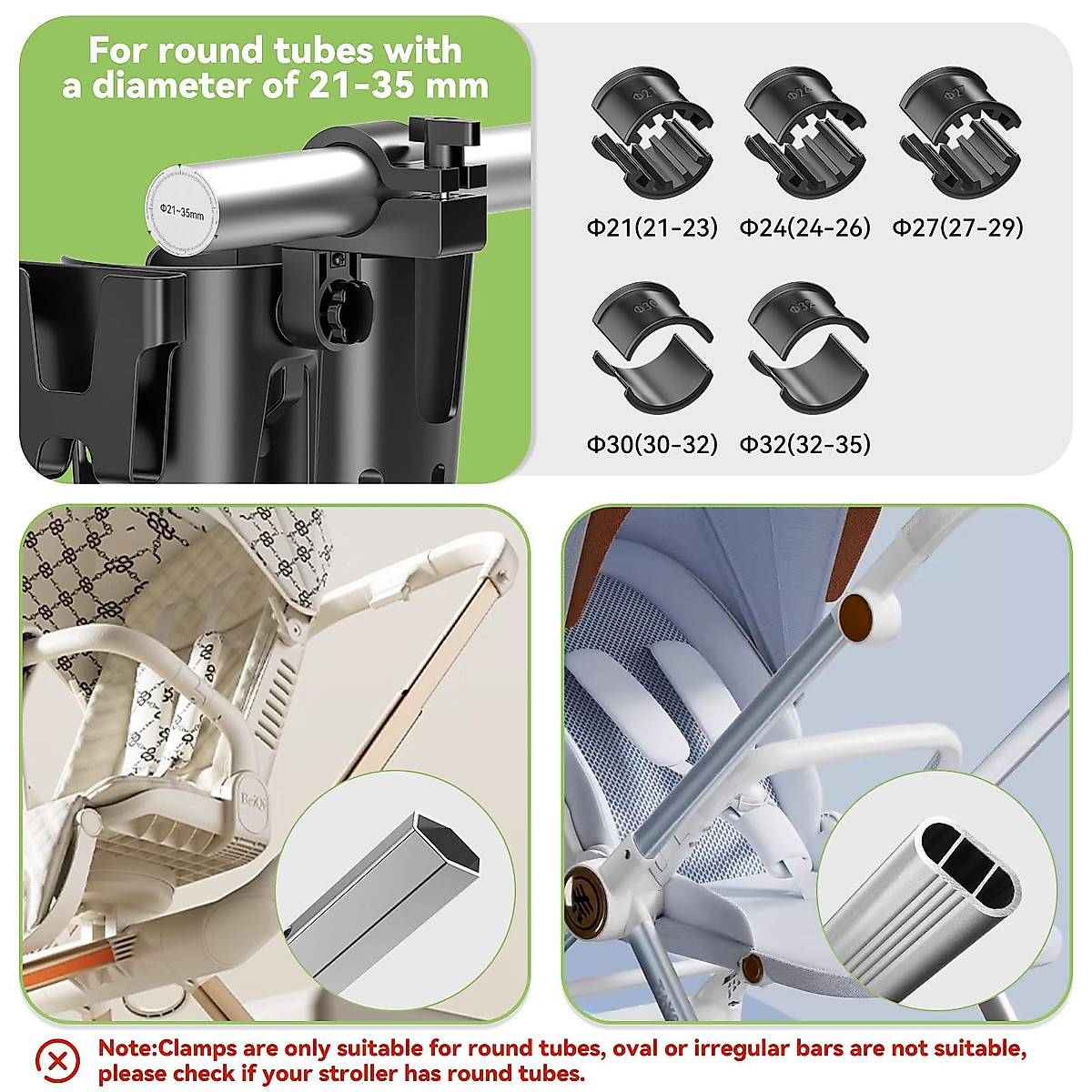 KDD Stroller Cup Holder with Phone Holder, 3-in-1 Removable Bottle Holder, 360 Degrees Rotation Drink Holder for Wheelchair, Stroller, Bike, Walker, Scooter, Bicycle, Uppababy, Nuna, Bugaboo, Doona