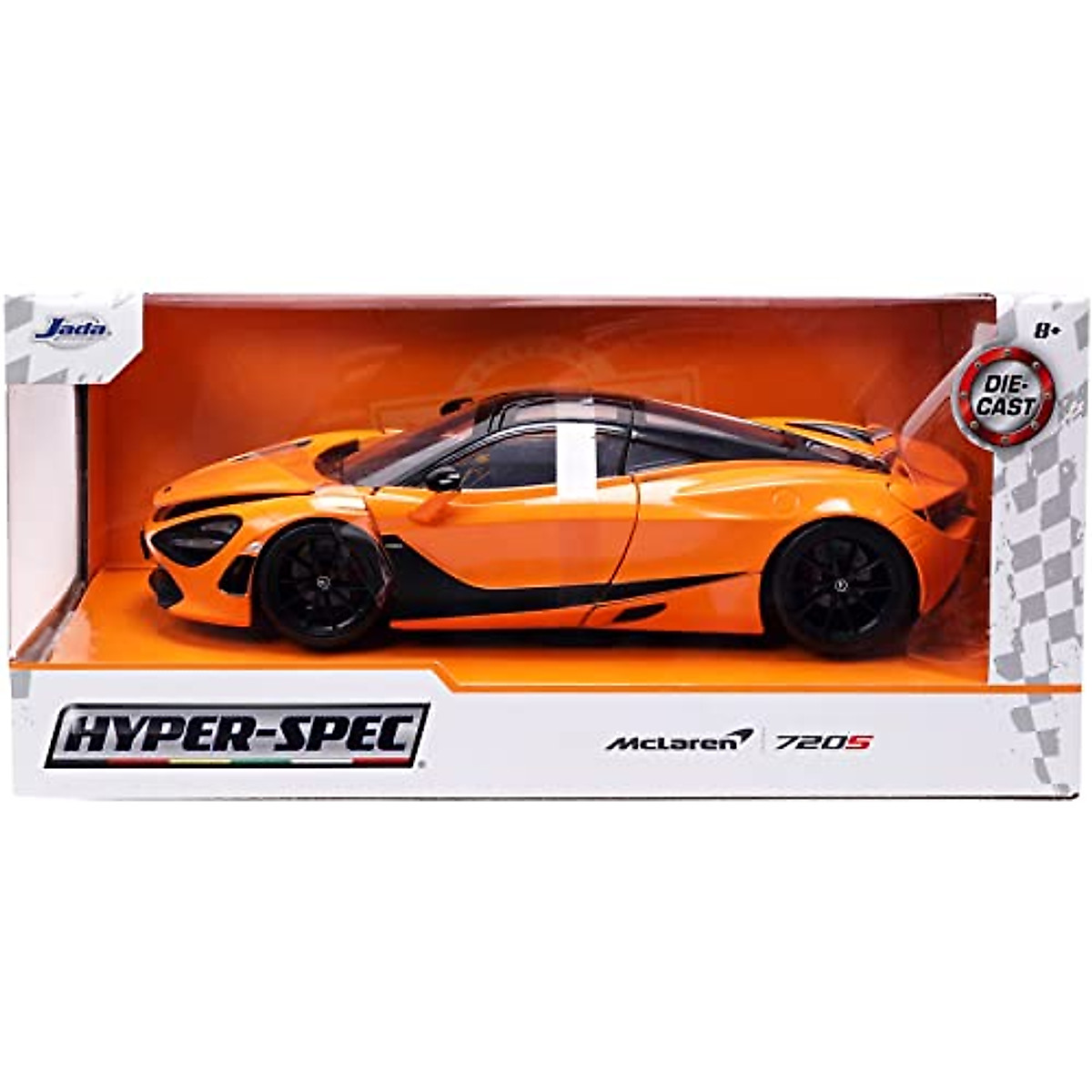 McLaren 720S Orange and Black Hyper-Spec Series 1/24 Diecast Model Car by Jada 32719