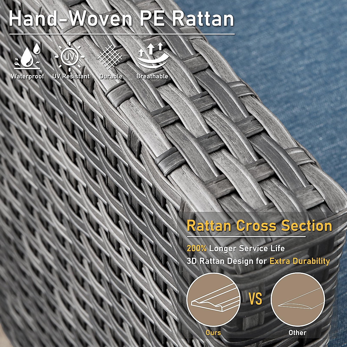 HOOOWOOO Patio Outdoor Conversation Set with Fire Pit Table,6 Piece Modern Outside Furniture with Swivel Rocking Chairs,PE Wicker Out Door Furniture Sofa Set(Denim Blue)