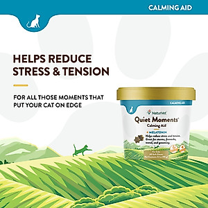 NaturVet –Quiet Moments Calming Aid for Cats Plus Melatonin – 60 Soft Chews – Helps Reduce Stress & Promote Relaxation – Great for Storms, Fireworks, Travel & Grooming