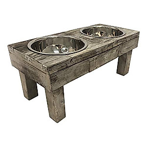 Huntley Equestrian Pet Berjen Table Elevated Double Bowl Pet Feeder, Brown Wash (Large) (02189)