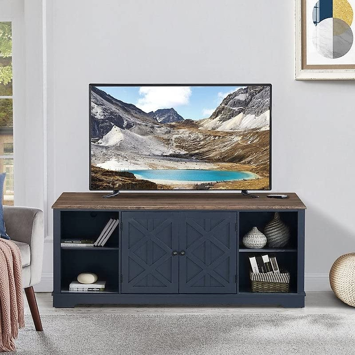 Overstock 70-inch Rustic TV Stand - Natural Wood Finish Blue - Urban, Modern & Contemporary Entertainment Center for Living Room - 80" TVs