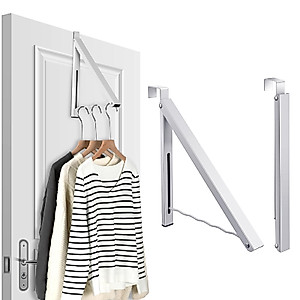 Suzile 2 Pcs White Over The Door Hanger Organizer Foldable Single Closet Hanger Hooks Retractable Over The Door Drying Rack Clothing Collapsible for Hanging Clothes Towels Bathrooms