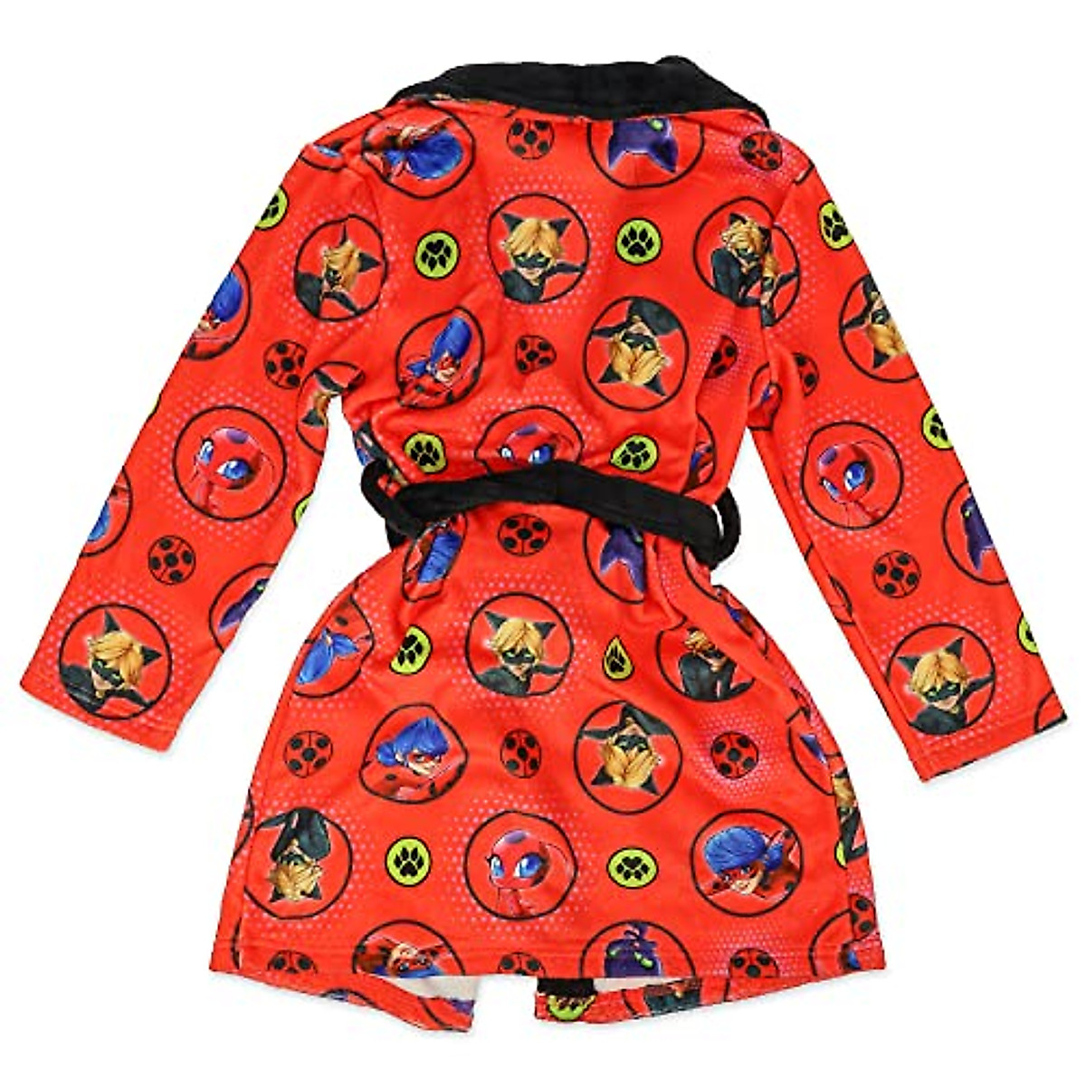 Miraculous Ladybug Pajamas for Girls Robe and Slipper Set Matching Cozeez House Shoes, Red/Black, Size 6/6X