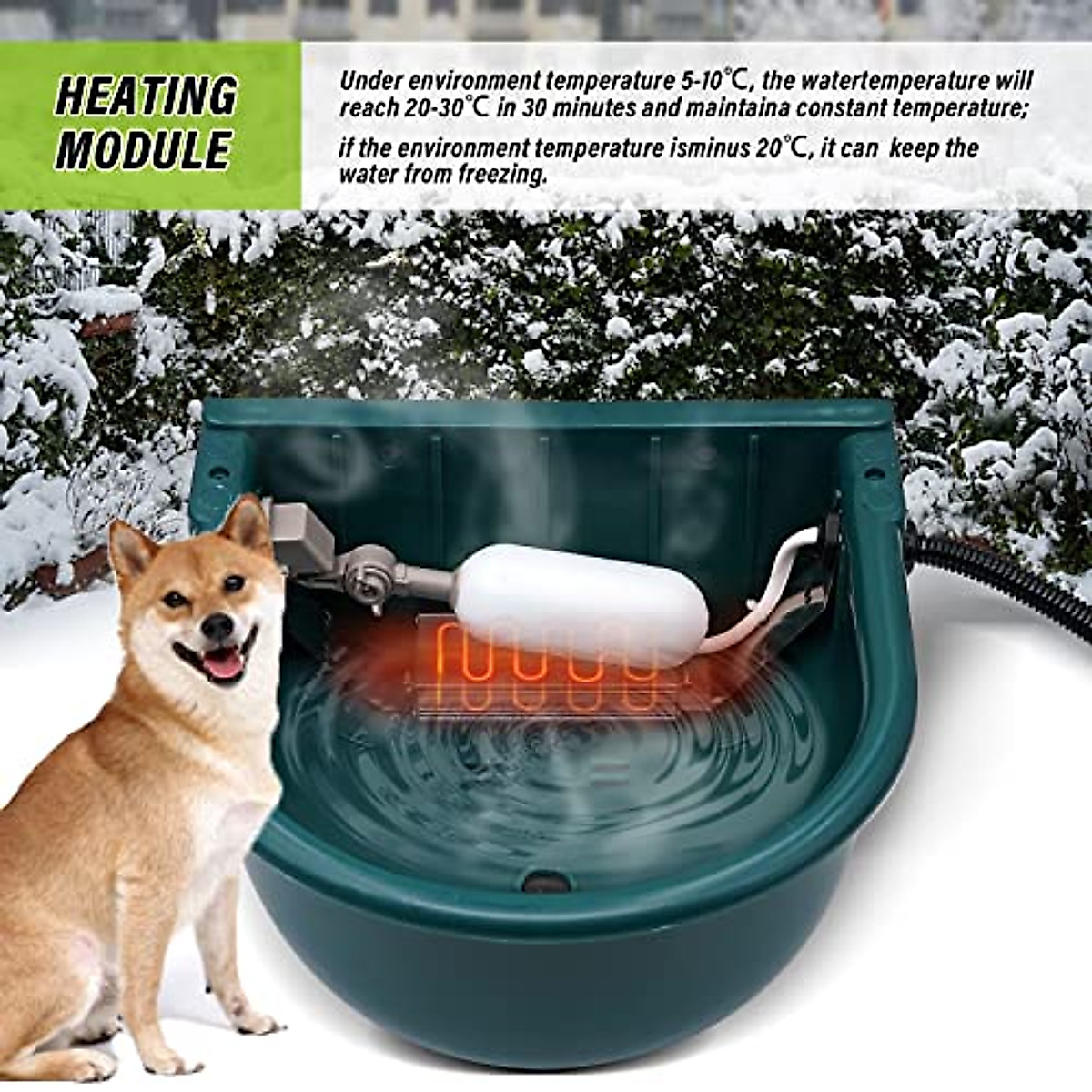 MINYULUA Automatic Heated Dog Water Bowl Large Capacity Livestock Waterer Outdoor Pet Thermal-Bowl Drinking Bowl for Dogs Horse Cattle Cow Goat Pig Animal