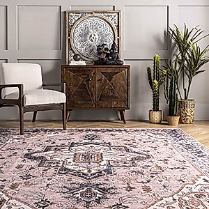 nuLOOM Sasha Machine Washable Medallion Accent Rug, 2' x 3', Pink