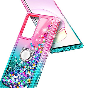 NGB Samsung Galaxy Note 20 Ultra Case with Screen Protector (Maximum Coverage, Flexible TPU Film), Ring Holder, Girls Women Liquid Bling Sparkle Fashion Glitter Clear Cute Case (Pink/Aqua)