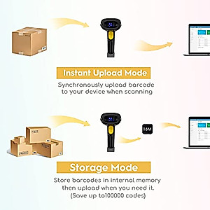 NADAMOO Wireless Barcode Scanner 328 Feet Transmission Distance USB Cordless 1D Laser Automatic Barcode Reader Handhold Bar Code Scanner with USB Receiver for Store, Supermarket, Warehouse