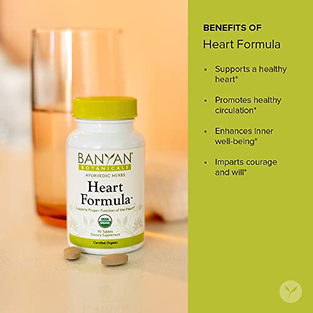 Banyan Botanicals Heart Formula – Organic Herbal Heart Health Supplement with Hawthorn Berry and ­­Guduchi – Supports Proper Function of The Heart* – 90 Tablets – Non-GMO Sustainably Sourced Vegan