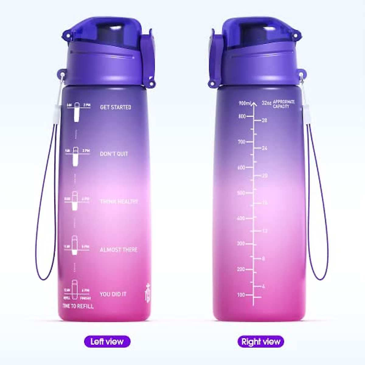 Y&3 32oz Motivational Fitness Sports Water Bottle With Time Marker, BPA Free Tritan Plastic, Leakproof Flip Top, For Gym, Outdoor, Office Work (Purple/Red Gradient, 32oz)