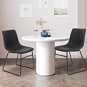 HomGarden Faux Leather Armless Dining Chairs Set of 2, Modern Dining Room Chairs for Home Kitchen Study Living Room, Black