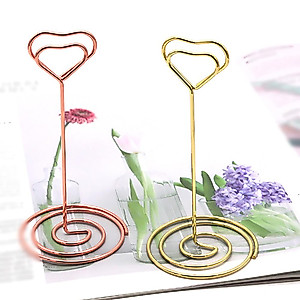 12 Pcs Heart Metal Place Card Holder Stands Table Number Display Stands Table Wire Photo Holders Memo Clip Holder Wedding Table Card Stands Golden