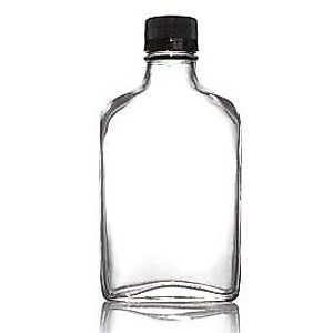 200 ml (6.6 oz) Glass Flask Liquor Bottle with Black Caps (6 Pack)
