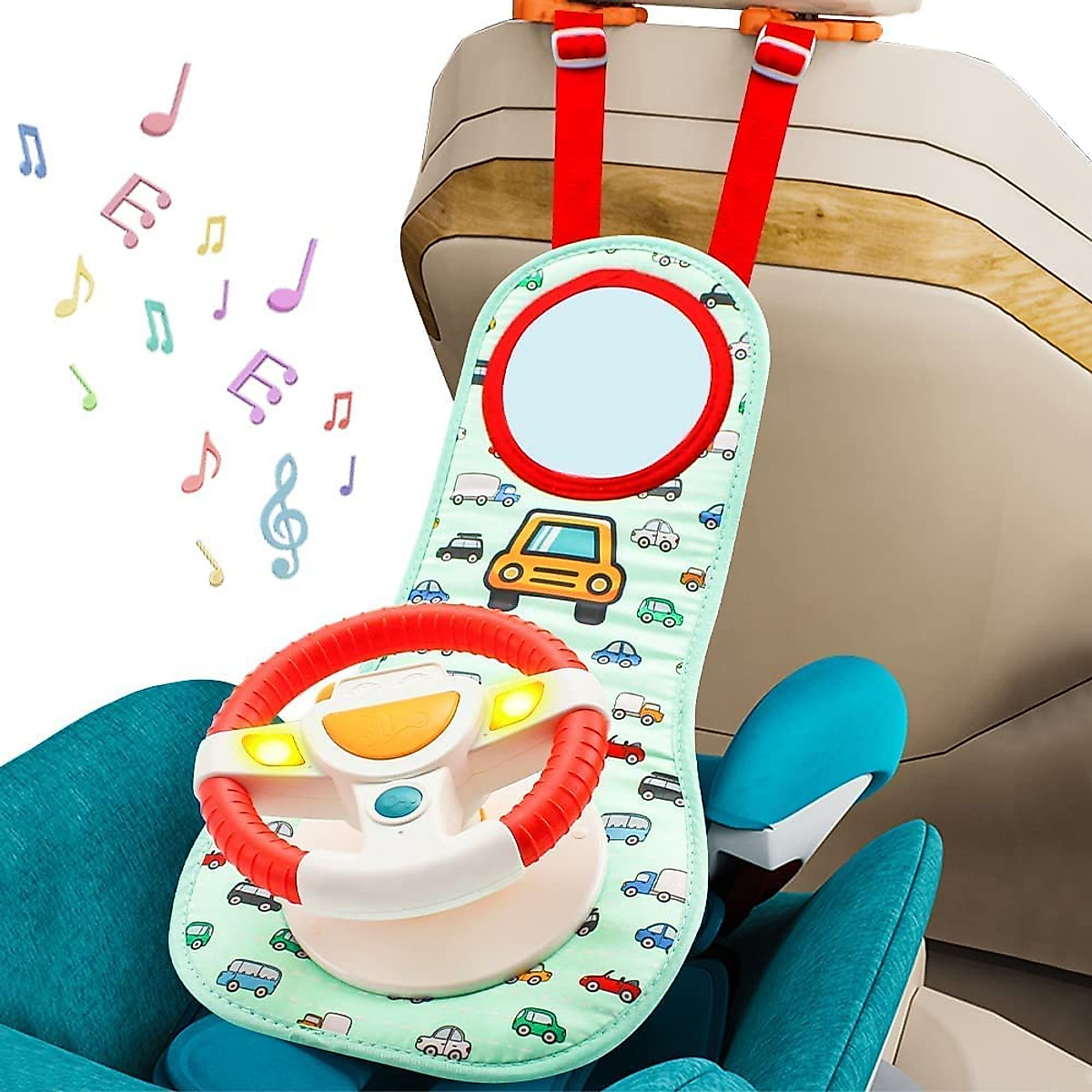 Happytime Musical Car Wheel Baby Toys, in-Car Wheel Musical Activity Play Center for Baby's Travel Companion Entertain and Relax Easier Drive with Sounds and Lights
