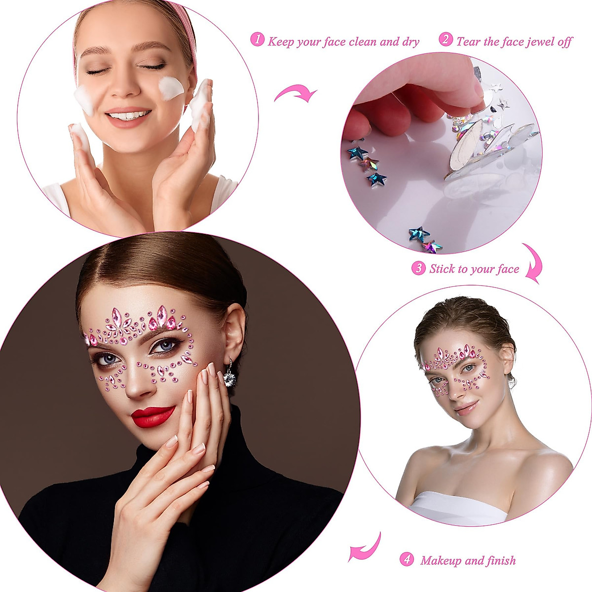 SIQUK 24 Sets Face Jewels Mermaid Face Gems Sticker Face Crystal Rhinestone Face Jewel for Festival Rave Carnival Party