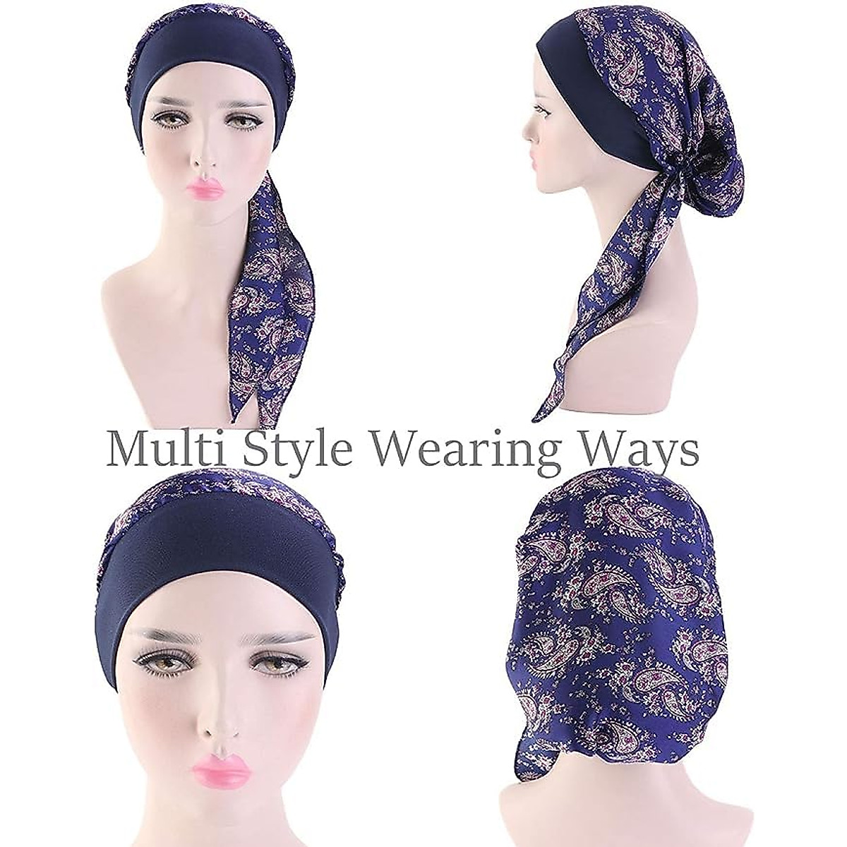 FADACHY Chemo Headwear Turbans for Women with Cancer, Summer Chemo Hats wIth Silky Long Hair Head Scarf, Fashion Soft Floral Headwraps Cancer Headcovers Hats