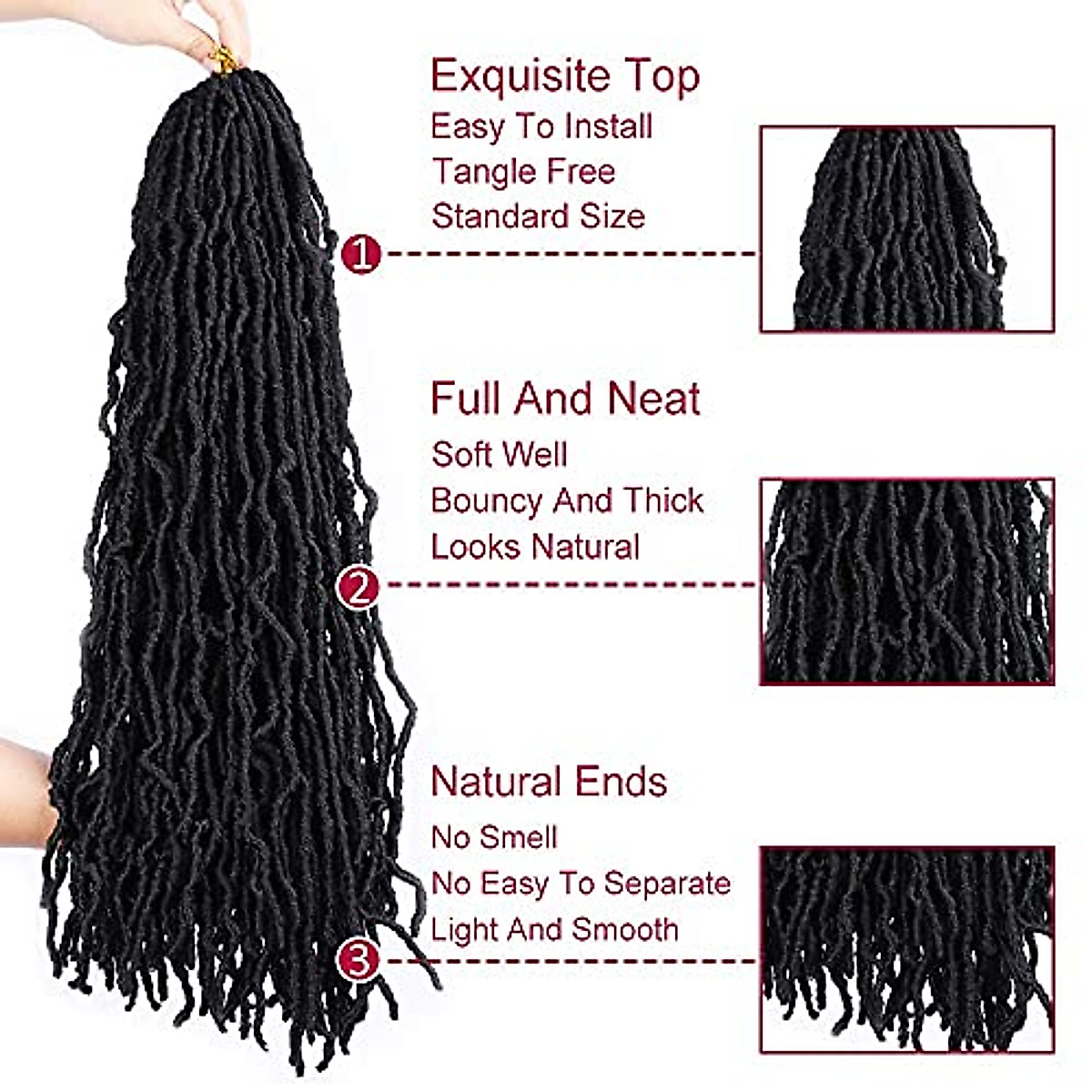 7Packs New Faux Locs 24 Inch Crochet Hair Soft Locs Curly Wavy Pre-Looped Faux Locs Goddess Synthetic Fiber Hair Extensions (24Inch,1B)