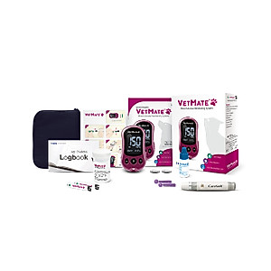 VetMate Dogs/Cats Diabetes Monitoring Starter KIT (Auto-Coding) - 1 Pet Blood Glucose Meter, 10 Test Strips, 1 Lancing Device, 10 Lancets, 1 Control Solution – Calibrated for Dogs and Cats
